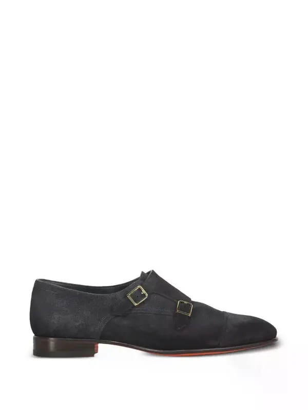 Santoni Double-buckle Suede Monk Shoes - Blue