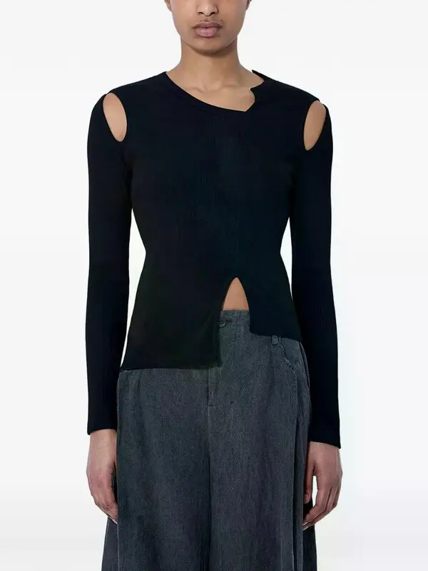 LIMI FEU Ribbed-knit Cut-out T-shirt - Black