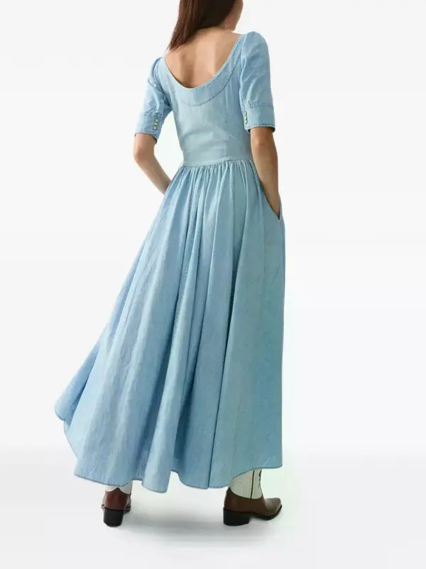 FORTELA Augustine Button-front Chambray Dress - Blue