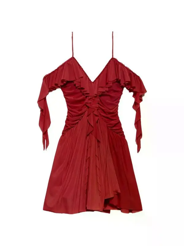 ANIYE BY Xena Ruffled Cold-shoulder Mini Dress - Red