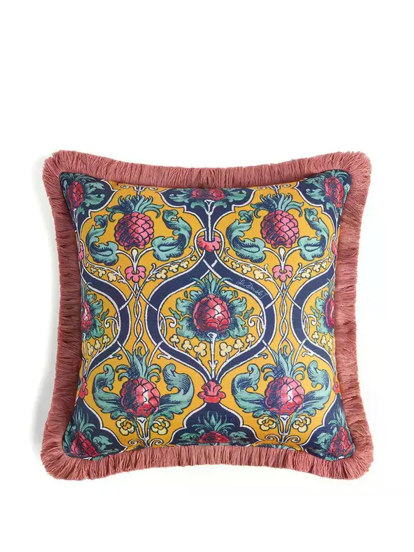La DoubleJ Pineapple-print Fringed Cushion