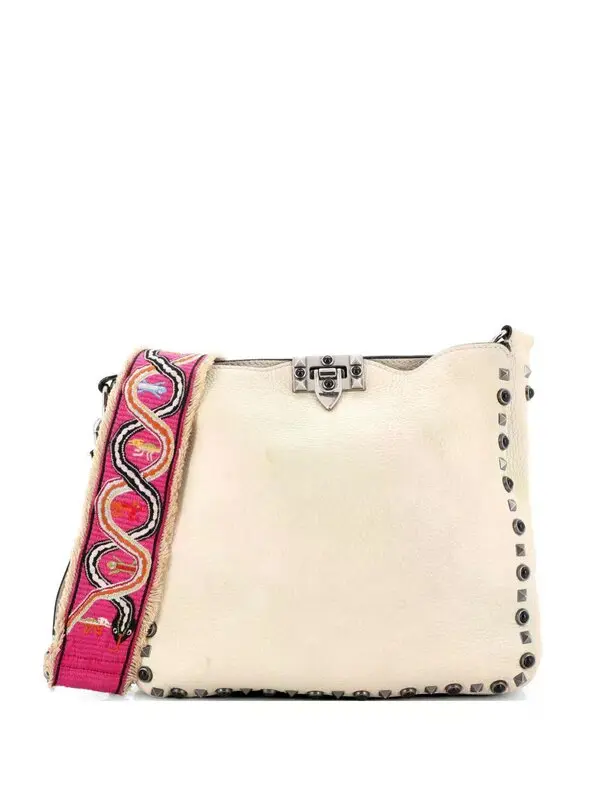 Valentino Garavani Rolling Rockstud Flip Lock Messenger Bag - Neutrals
