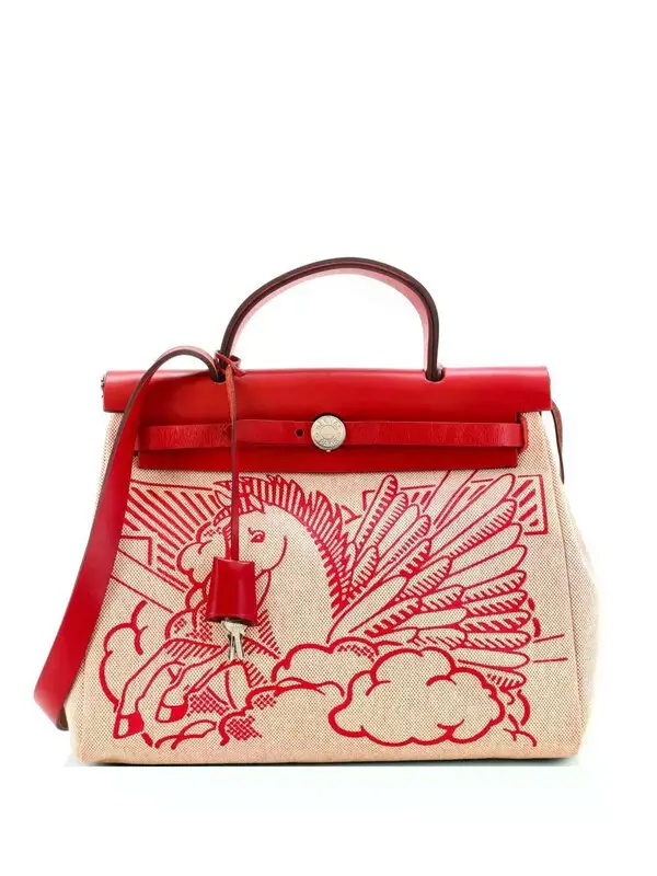 Hermès Herbag Zip Pegase Pop Toile And Leather Shoulder Bag - Red