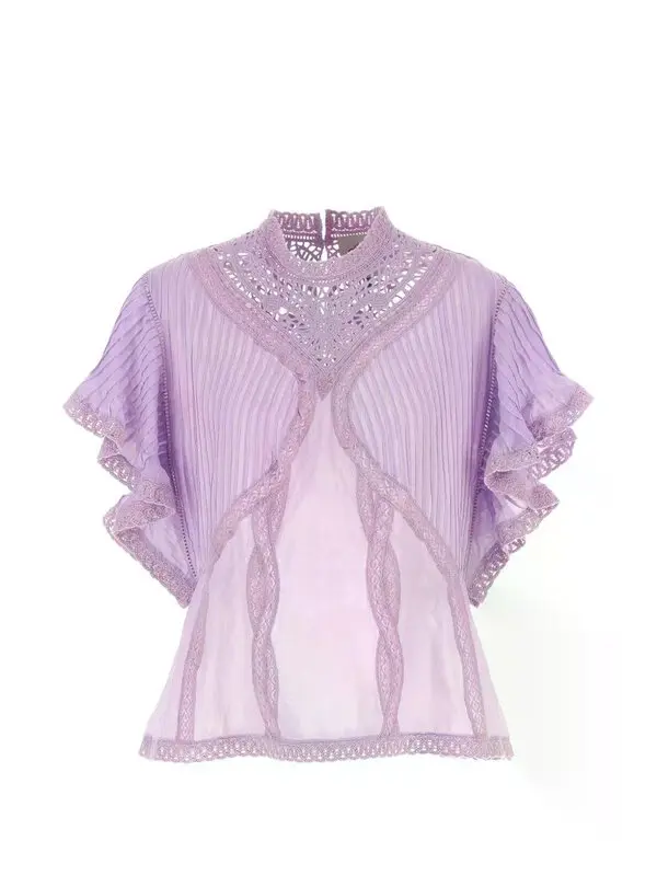 Farm Rio Openwork Pleated Blouse - Purple
