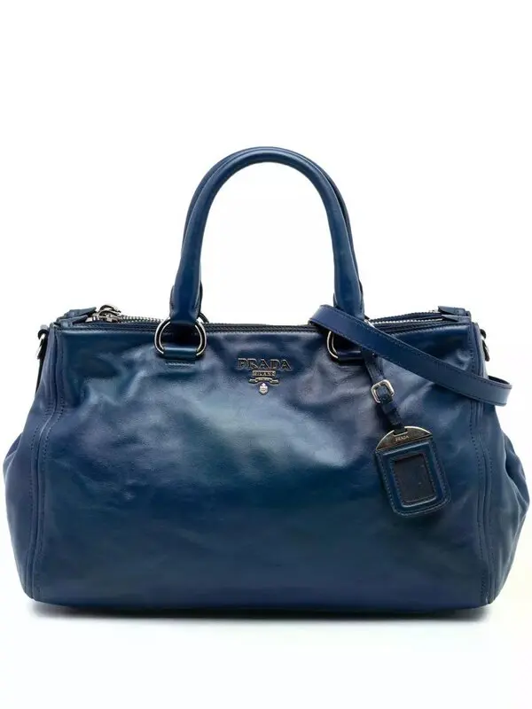 Prada Soft Calf Double Zip Convertible Tote Satchel - Blue