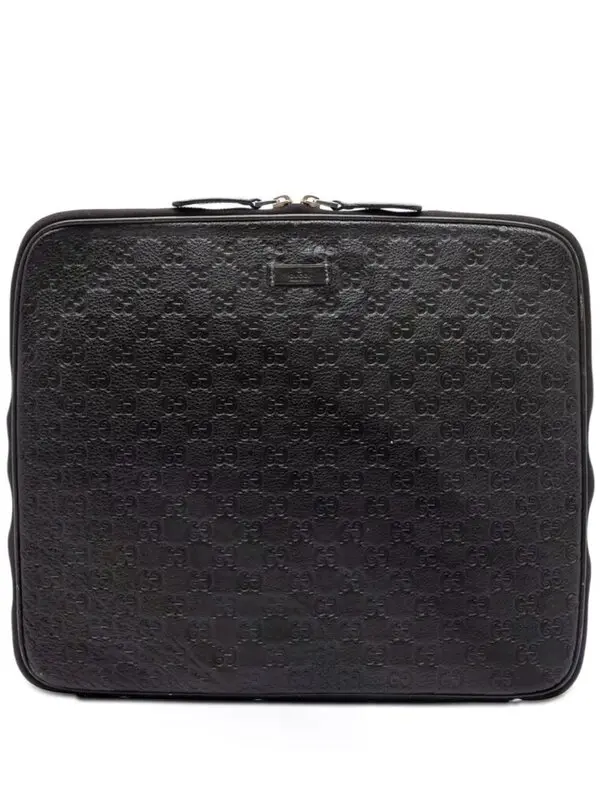 Gucci Embossed Leather Laptop Case Clutch Bag