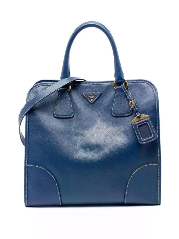 Prada Saffiano Lux Shopping Tote Satchel - Blue