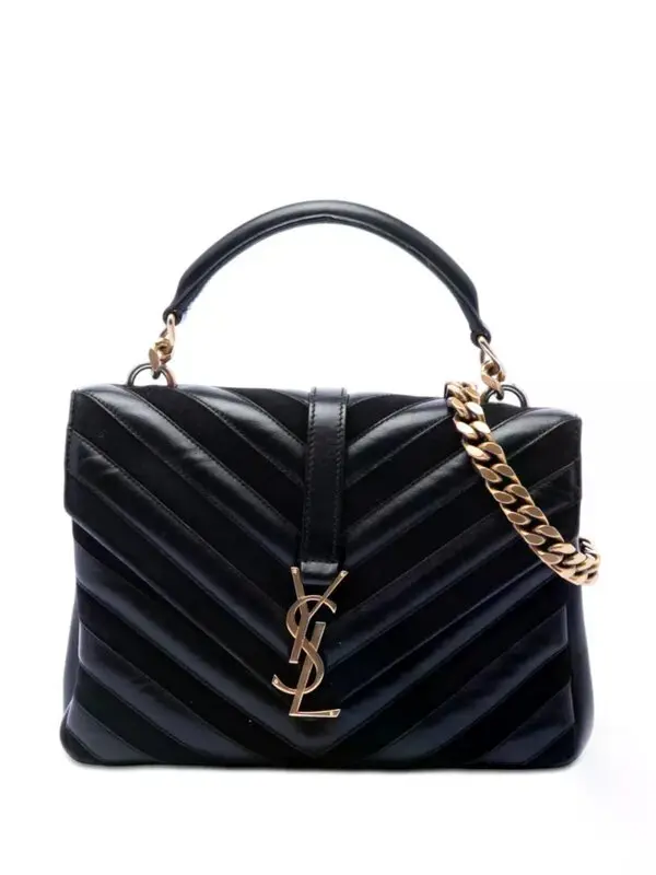 Saint Laurent Medium Calfskin And Suede Chevron Monogram College Satchel - Black