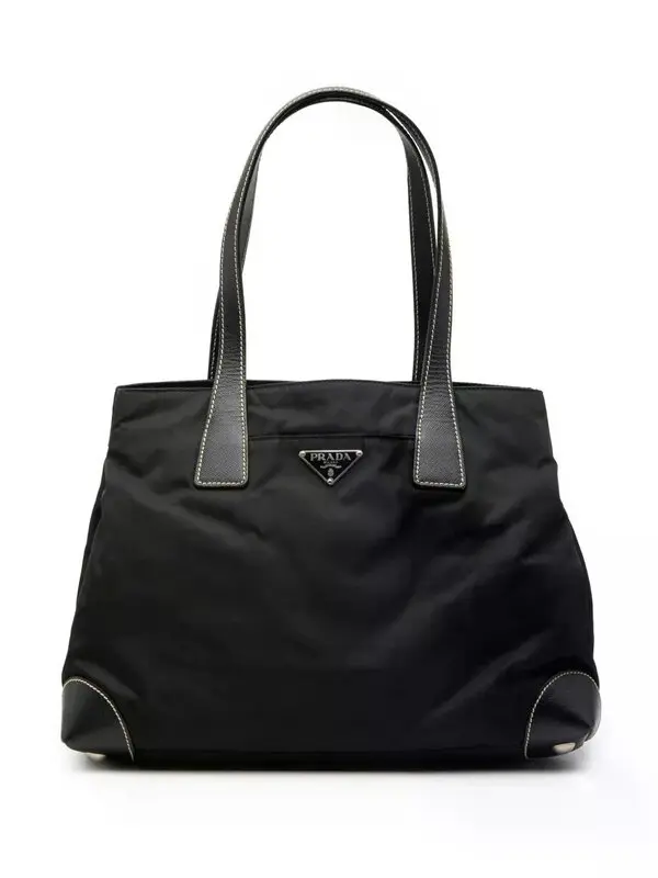 Prada Saffiano Trimmed Tessuto Shopper Tote Bag - Black