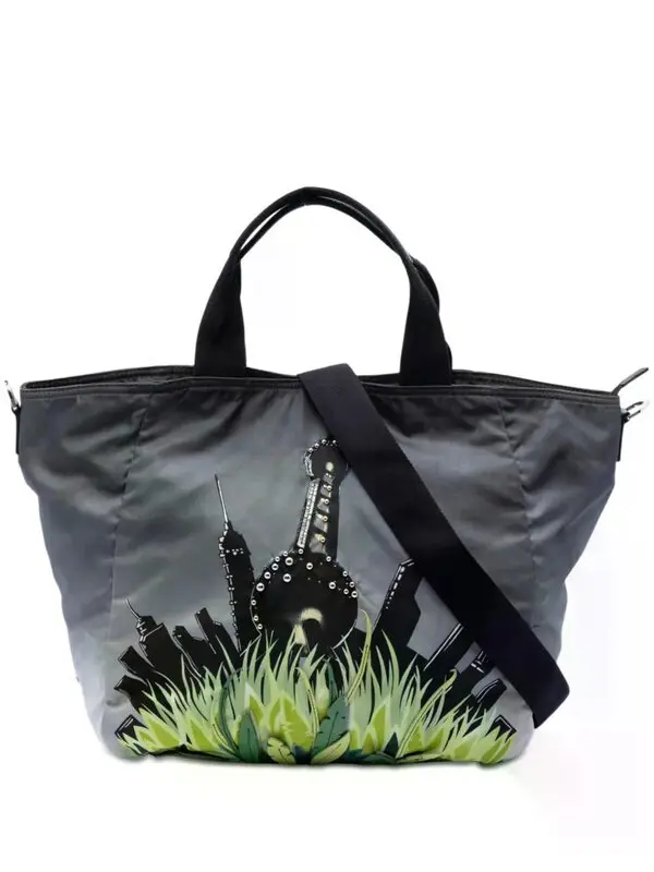 Prada Tessuto City And Jungle Print Tote Satchel - Grey