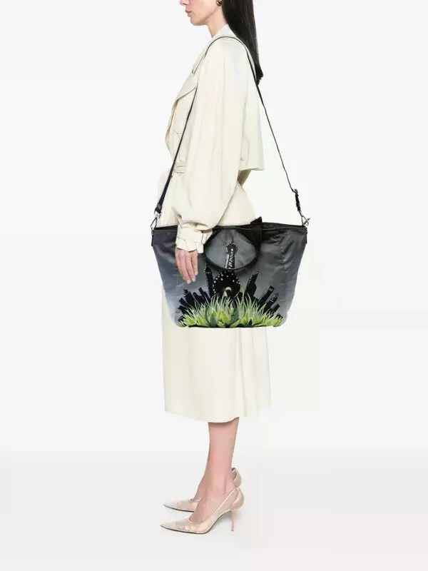 Prada Tessuto City And Jungle Print Tote Satchel - Grey
