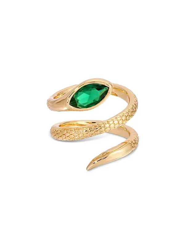 Ettika Marquise Cubic Zirconia Coiled Snake Ring - Emerald
