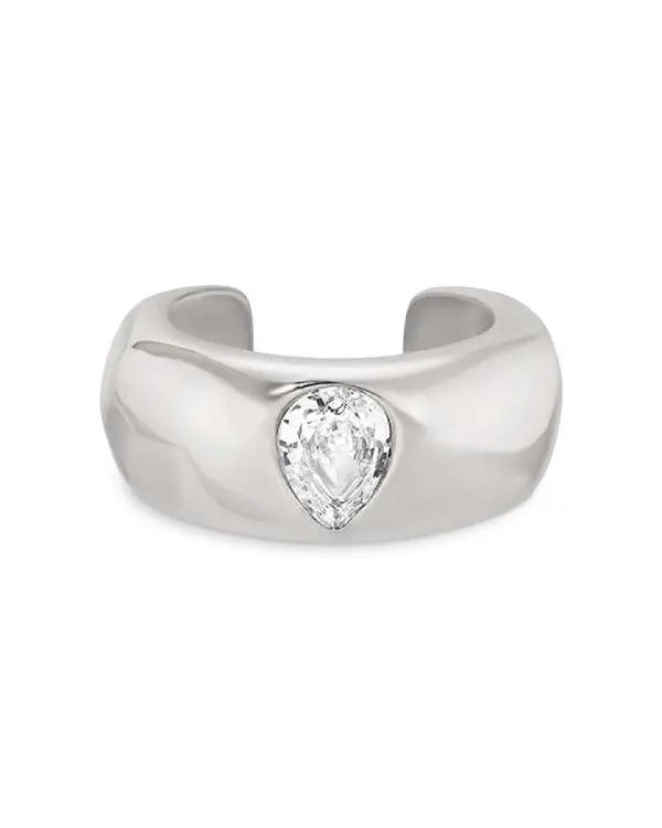 Ettika Pear Shape Crystal Hammered Ear Cuff - Silver