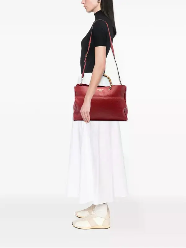 Gucci Calfskin Bamboo Shopper Satchel - Red