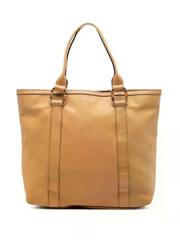 Gucci Grained Calfskin Bamboo Shopper Tote Bag - Brown