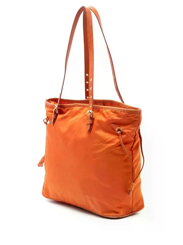 Prada Saffiano Trimmed Tessuto Tote Bag - Orange