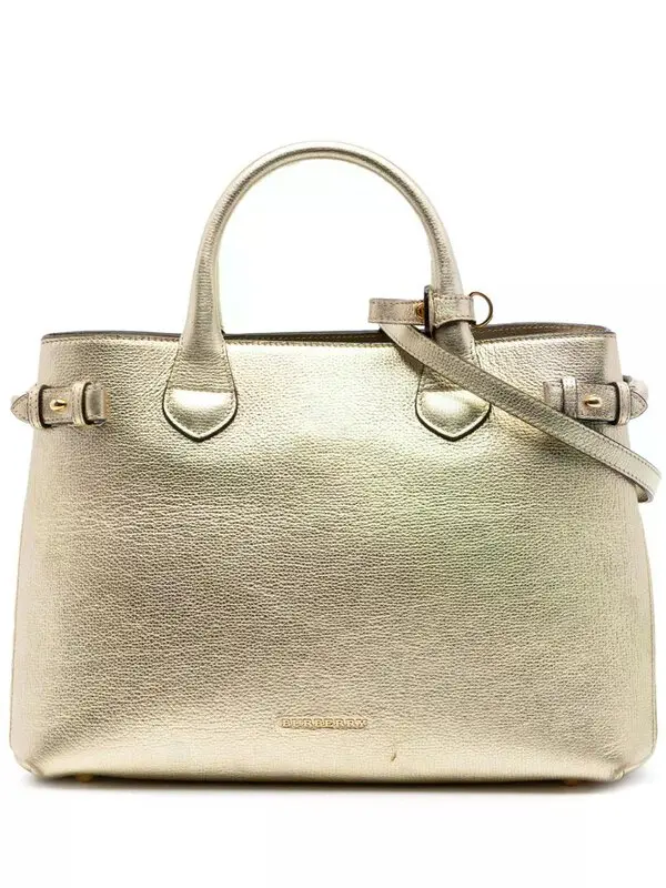 Burberry Medium Metallic Leather And House Check Banner Satchel - Gold