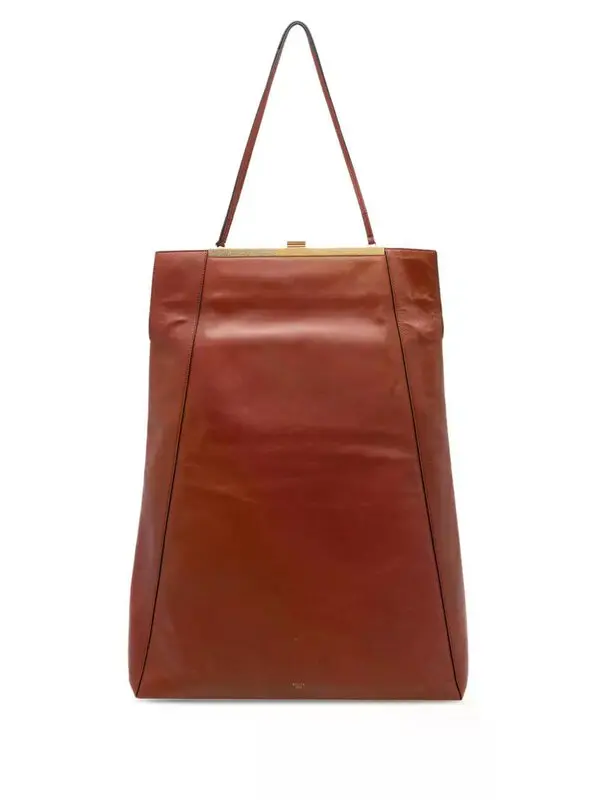 Celine Leather Tall Clasp Cabas Tote Bag - Brown