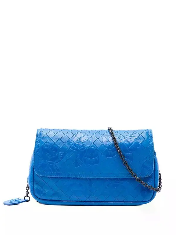 Bottega Veneta Small Calfskin Intrecciomirage Embossed Butterfly Chain Crossbody Bag - Blue