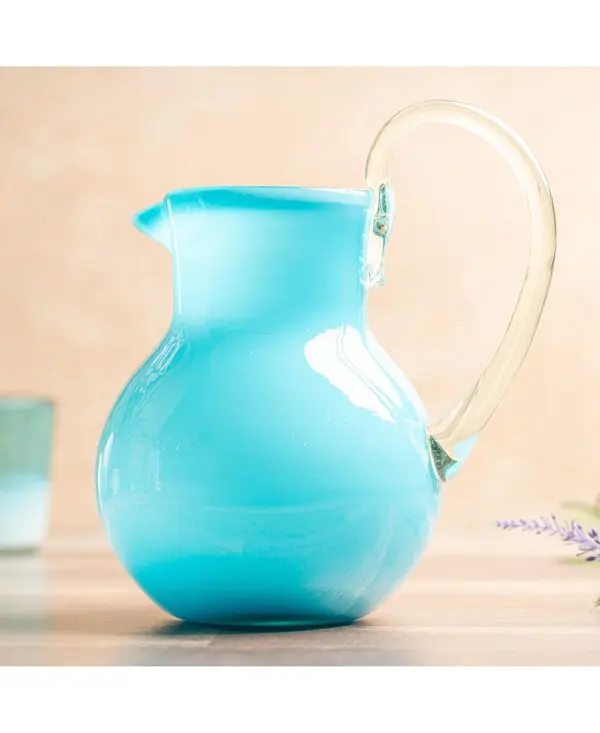 VERVE CULTURE Handblown Glass Pitcher - Aqua
