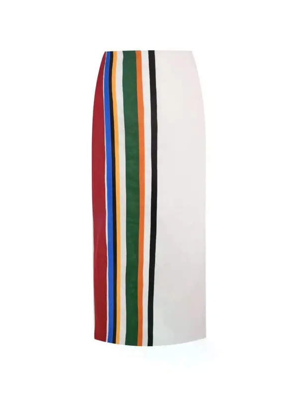 CALA DE LA CRUZ Lima Appliqué Stripe Pencil Skirt - Neutrals