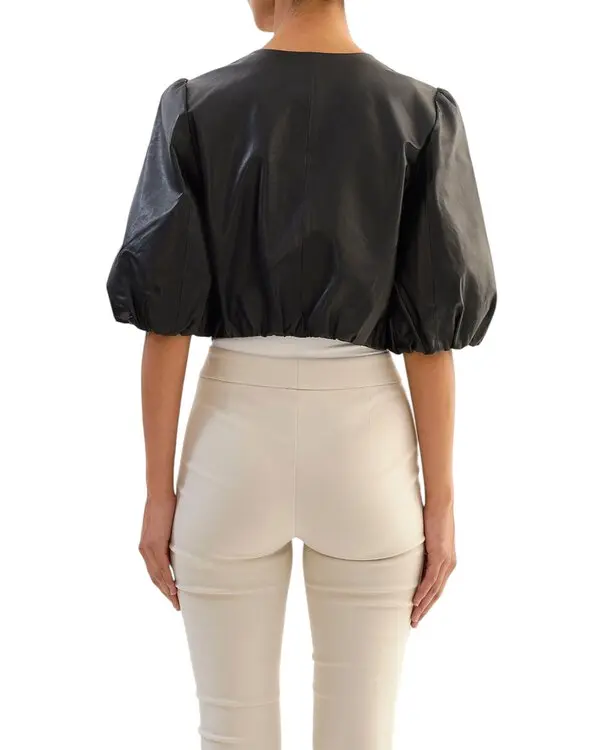 LAMARQUE Franka Leather Balloon Sleeve Blouse