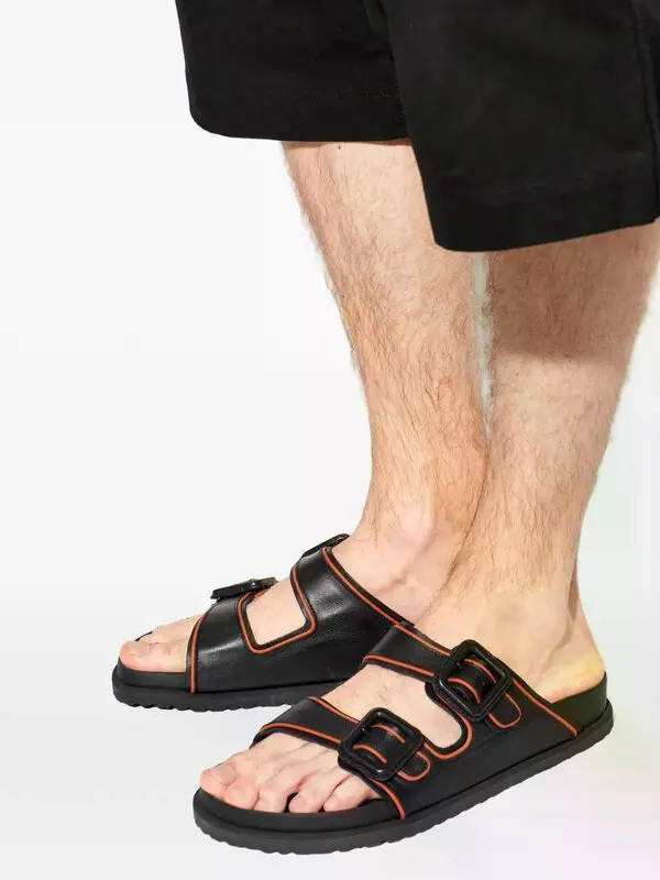BIRKENSTOCK Arizona Buckle-fastening Leather Slides - Black