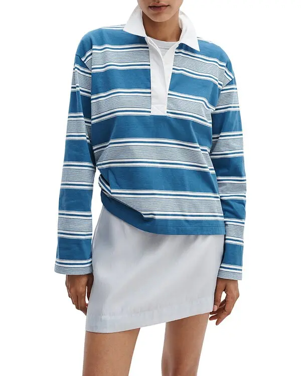 Rag & Bone Kelly Stripe Polo Tee - Blue Multi