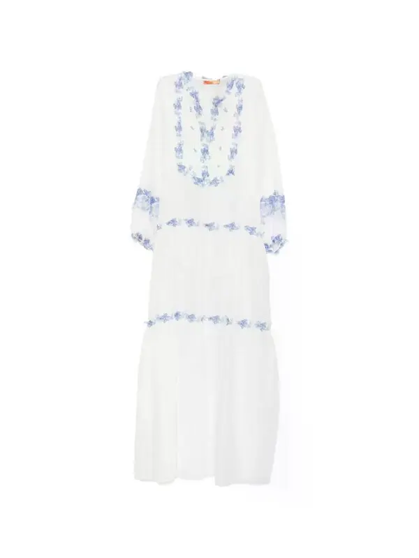 Ermanno Scervino Tiered Maxi Beach Dress With Floral Embroidery - White