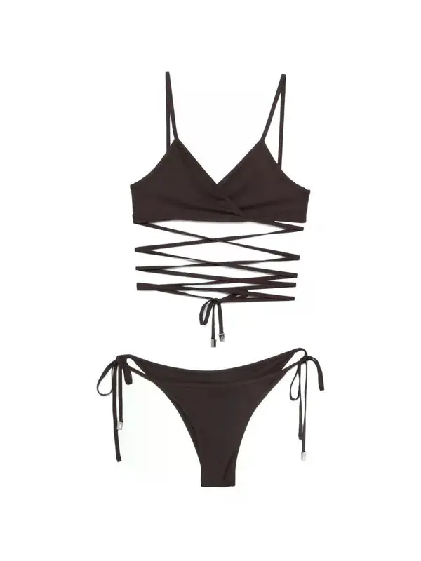 Attico Stretch Bikini With Side Ties - Brown