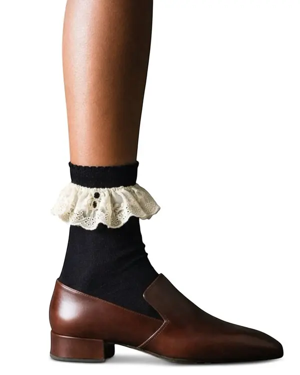 HIGH HEEL JUNGLE Bobby Lace Frill Trim Bobby Socks - Black