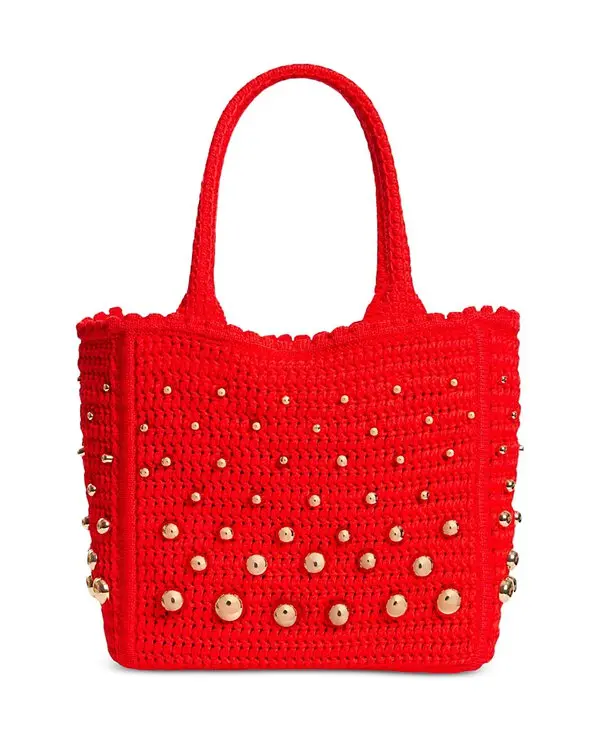 Sandro Eulalia Studded Crochet Tote Bag - Red
