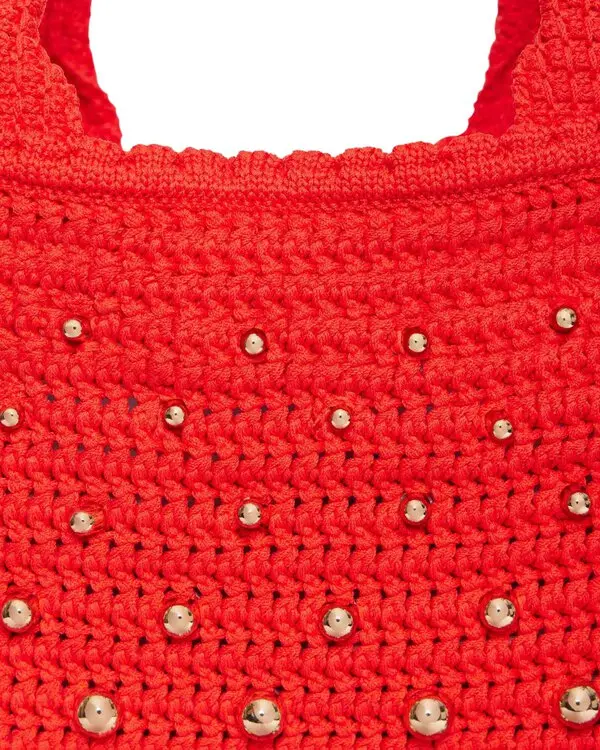 Sandro Eulalia Studded Crochet Tote Bag - Red