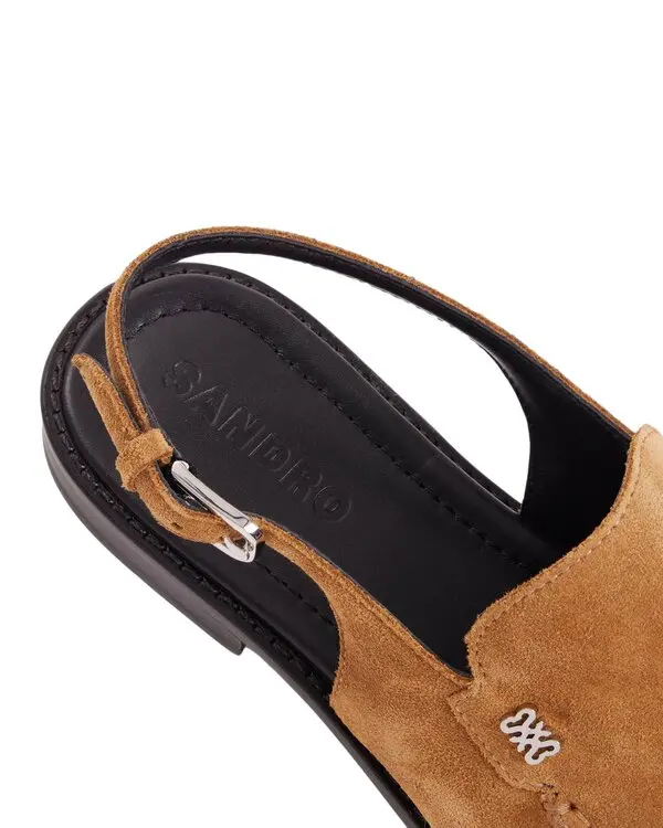 Sandro Leather Slingback Loafers - Beige