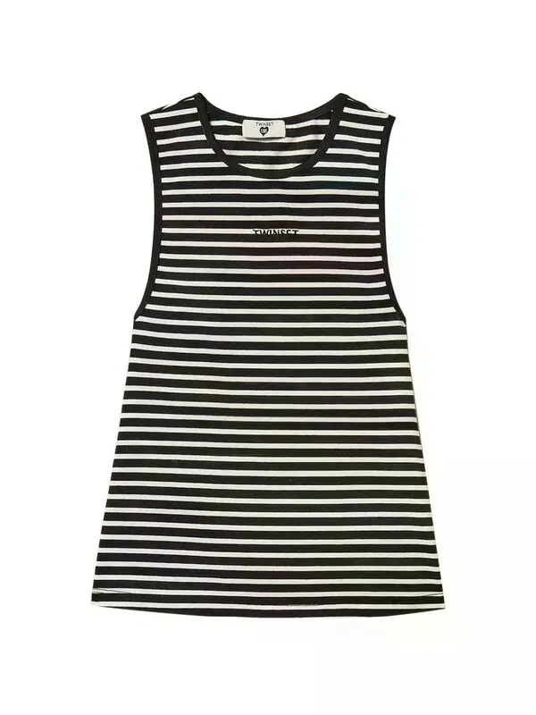 TWINSET Striped Knit Tank Top - Black