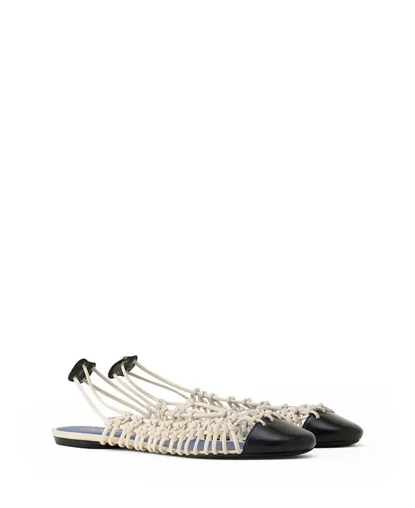 LANVIN Leather Knitline Slingback Ballerina - White/black