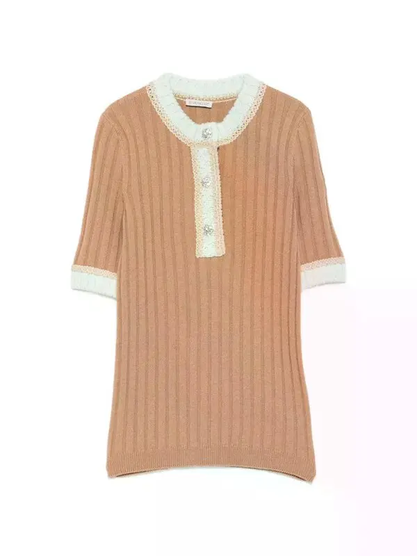 Moncler Crystal Embellished Ribbed Knit Sweater - Brown