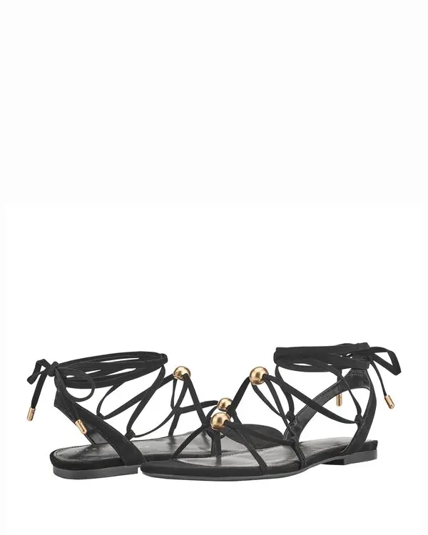 MARC FISHER LTD. Strappy Flat Sandals With Tie Fastening - Black