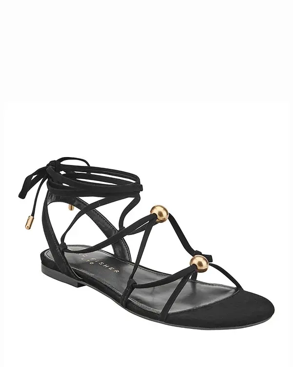 MARC FISHER LTD. Strappy Flat Sandals With Tie Fastening - Black