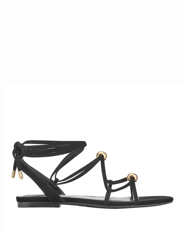 MARC FISHER LTD. Strappy Flat Sandals With Tie Fastening - Black