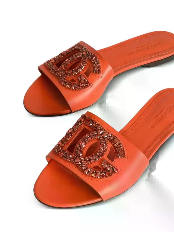 Dolce & Gabbana Embroidered Calfskin Flat Slides