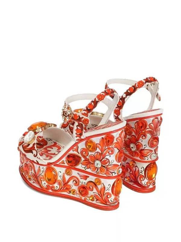 Dolce & Gabbana Majolica-print Brocade Wedge Sandals