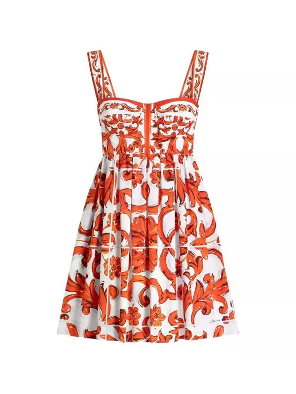 Dolce & Gabbana Majolica Print Poplin Dress - White