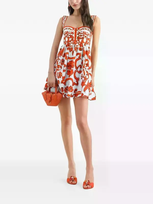 Dolce & Gabbana Majolica Print Cotton Poplin Bustier Dress - White