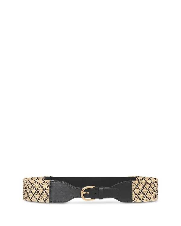Gerard Darel Tyra Raffia & Leather Belt - Black