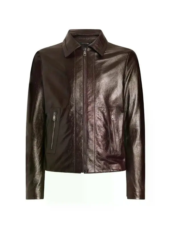 Dolce & Gabbana Intarsia Leather Jacket - Brown