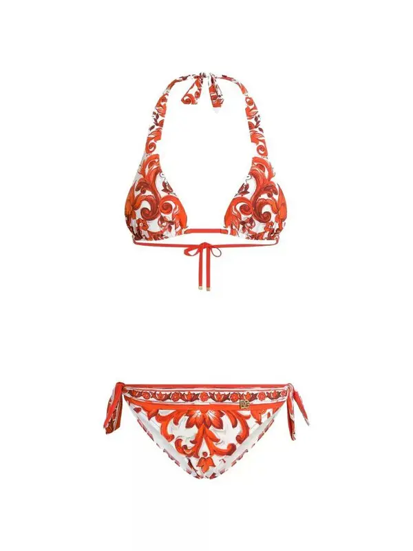 Dolce & Gabbana Majolica Print Triangle Bikini - White