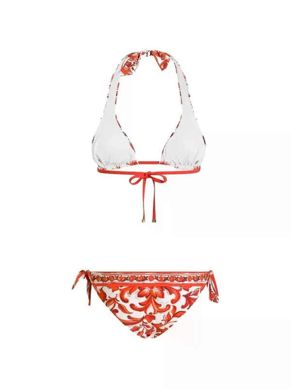 Dolce & Gabbana Majolica Print Triangle Bikini
