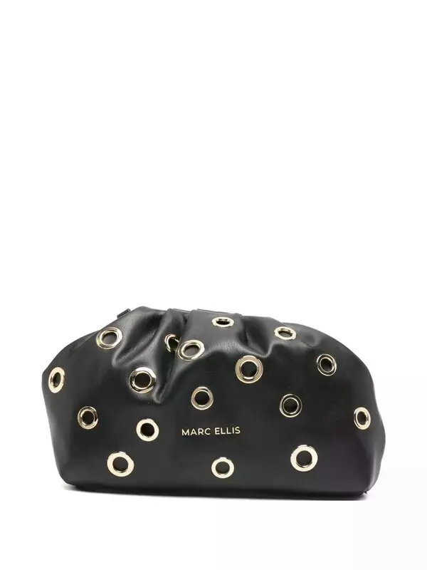 MARC ELLIS Daphne Eyelet-embellished Ruched Clutch Bag - Black