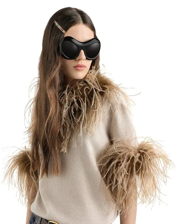 Dolce & Gabbana Cashmere Pullover With Feather Trim - Beige